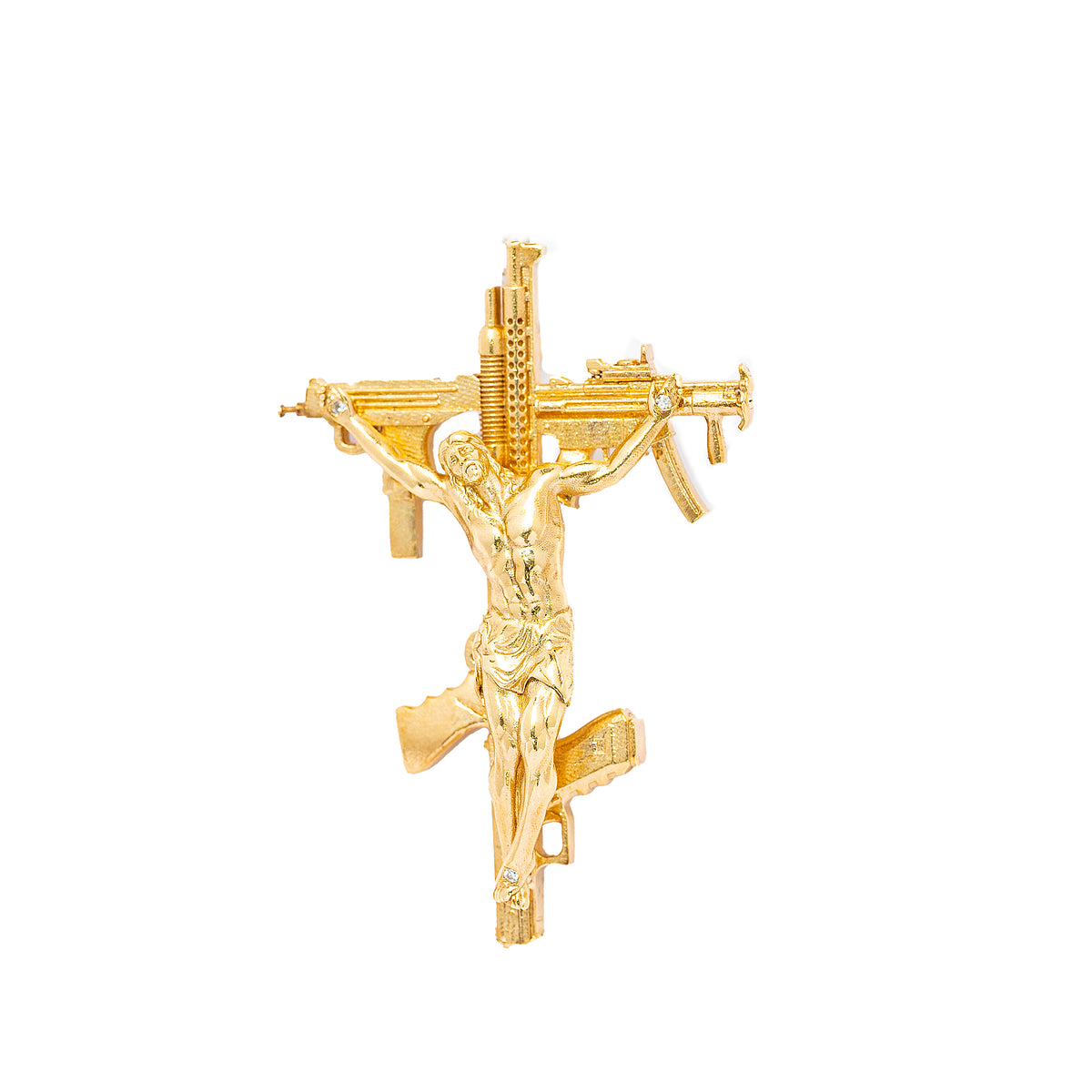 14K Gold Solid Jesus on Guns Pendant – Artwell&Co